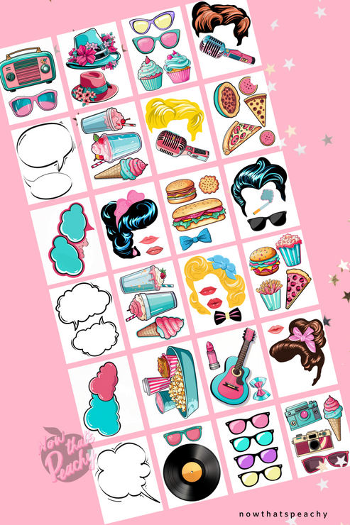 1950s Diner Photo booth PRINTABLES Party Props Sock Hop themed DIY ...
