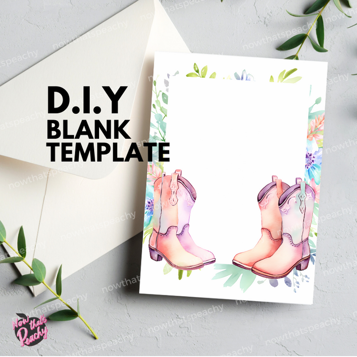 Pastel Western Boots Watercolor Template Blank Page Border Frame Invit ...