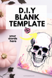 Blank Halloween Skull Invitation Template DIY Printable Tattoo Wall Art ...