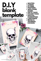 Blank Halloween Skull Invitation Template DIY Printable Tattoo Wall Art ...