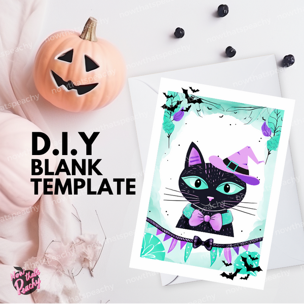 Pastel Goth Witch Cat Blank Halloween Illustration Invite Template DIY ...