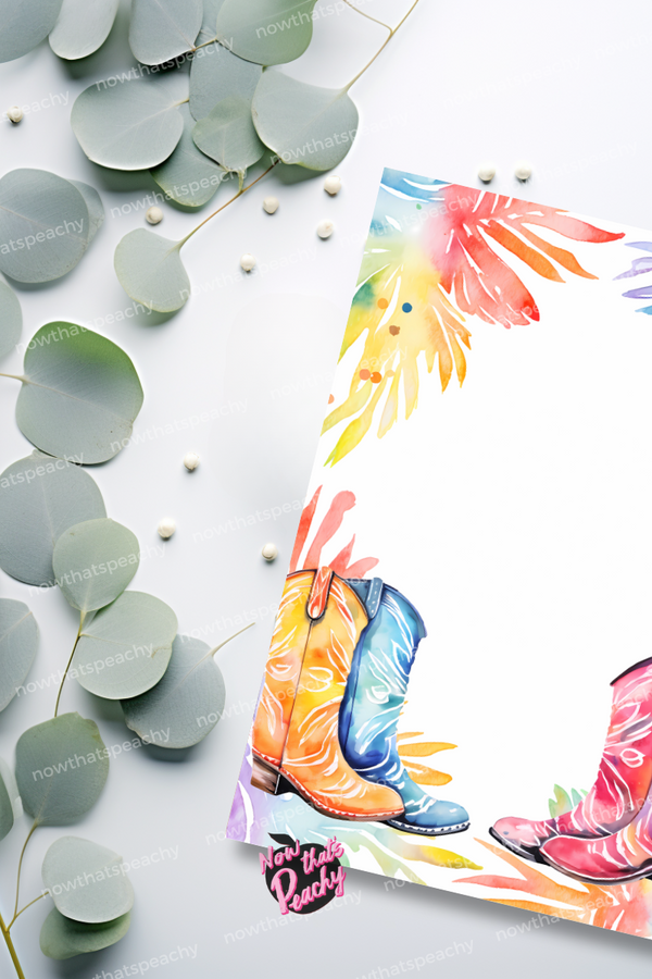 Rainbow Cowgirl Boots Watercolor Blank Template Bachelorette Birthday ...