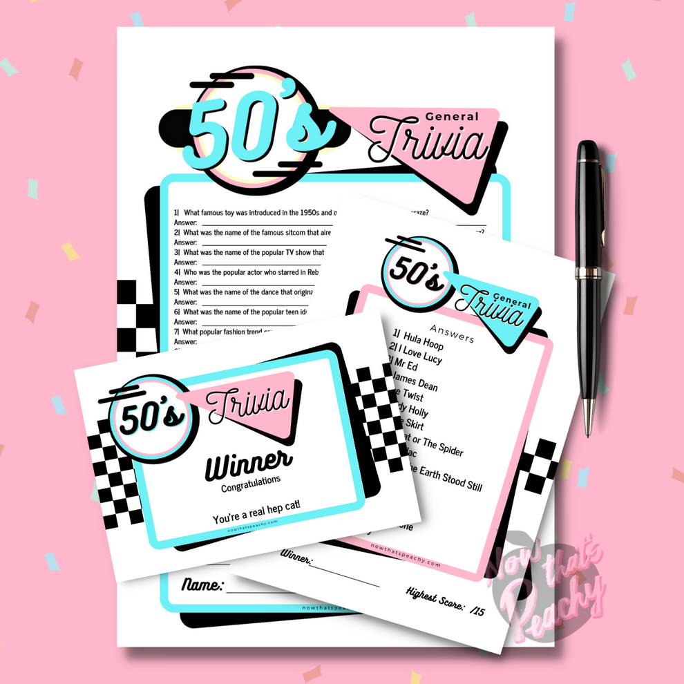 Printable 1950s Trivia Quiz Game - Nostalgic Fun for Themed Parties & Events – Now That's Peachy