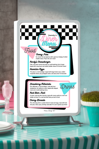 Custom DINER 50's Food Menu Party PRINTABLE, Rock'n'roll Soda Pop Retr ...