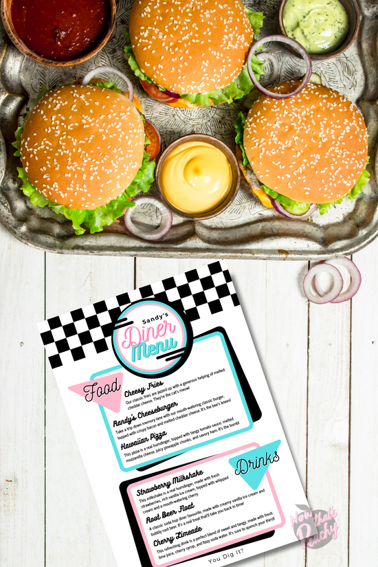 Custom DINER 50's Food Menu Party PRINTABLE, Rock'n'roll Soda Pop Retr ...