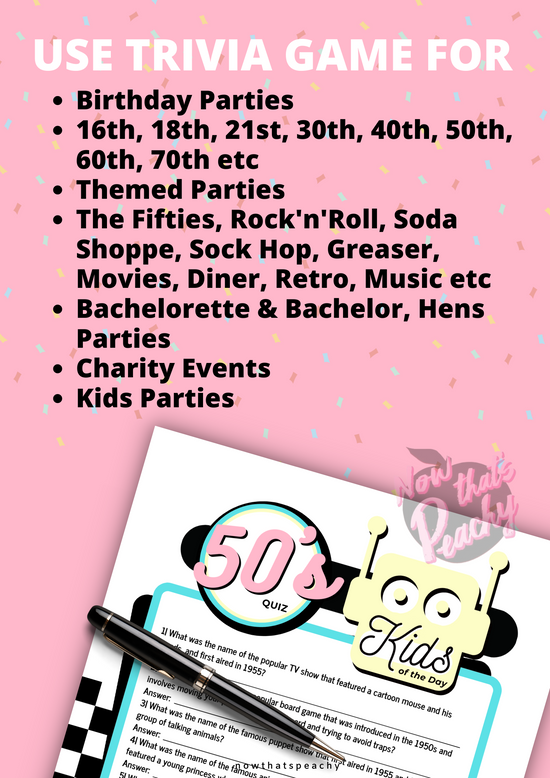 Printable 1950s Trivia Quiz Game - Nostalgic Fun for Themed Parties ...