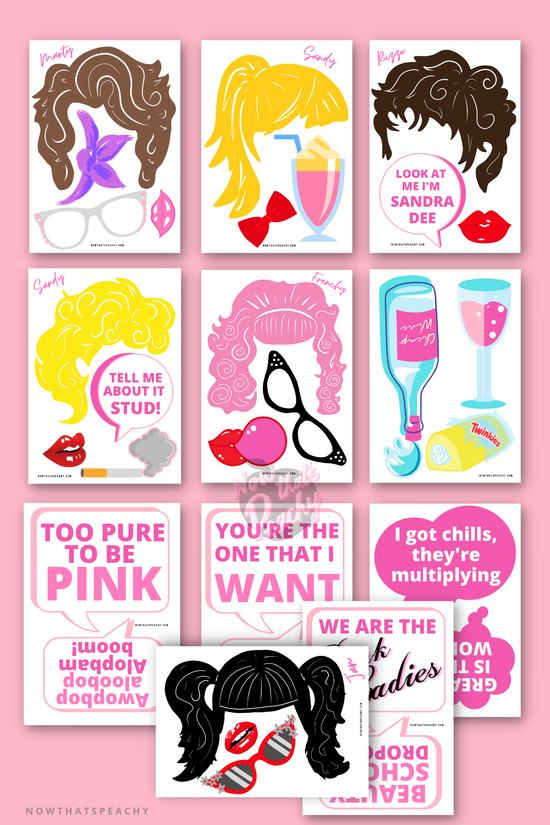 Grease theme Photo booth PRINTABLES Props Pink Ladies themed for Birth ...