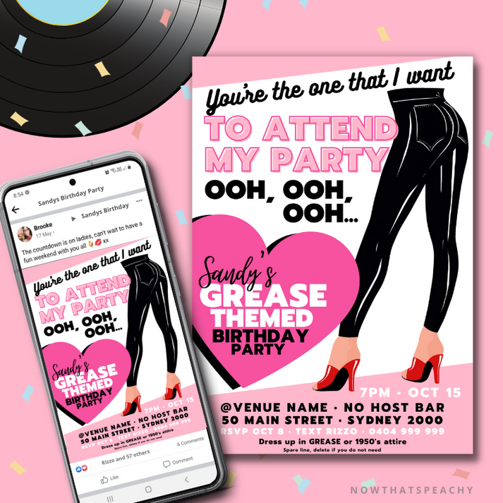 Grease INVITE Rock'n'roll PRINTABLE Birthday Party invitation Instant ...