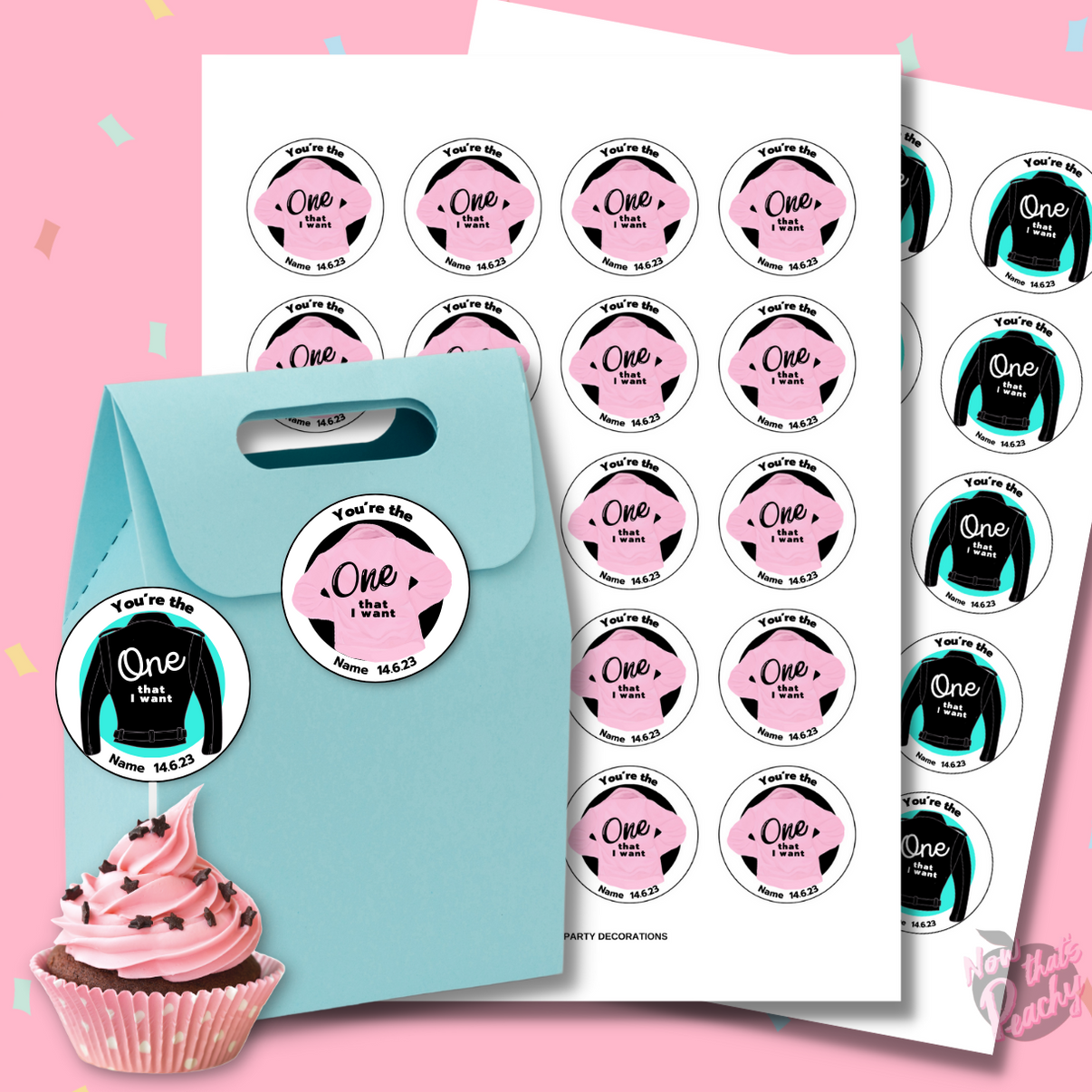 Grease 1st Birthday Favor Sticker Circles - Pink Ladies T-Birds Party ...