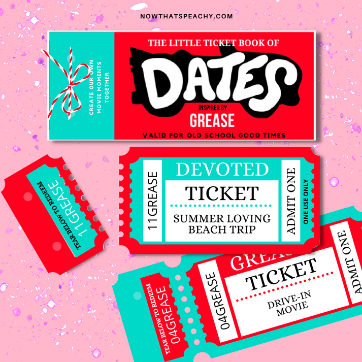 GREASE Movie dates TICKET Voucher Book Printable Download iconic fan g ...