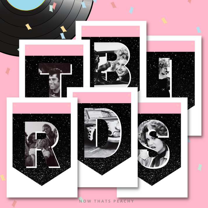 GREASE Custom NAME GARLAND Fifties Personalised Banner bunting Party ...