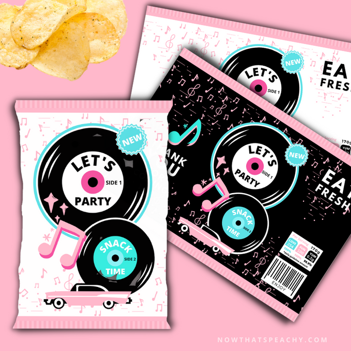 Rock'n'Roll 1950s Chip Food Packet Bags Printable, Party favor templat ...