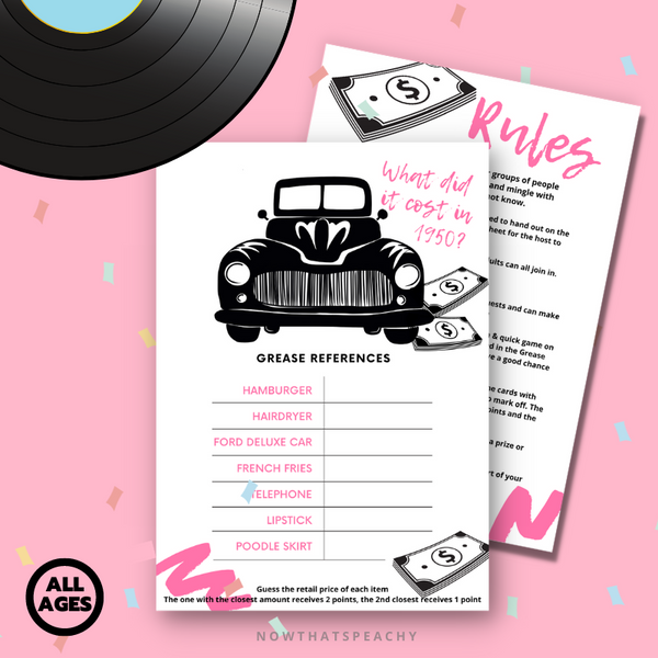 Grease Themed Guessing game PRINTABLE. Instant Download, Birthday Part ...
