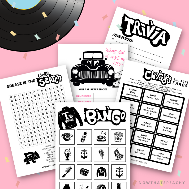 Grease Themed Game PACK PRINTABLE. Instant Download, Birthday Party Fi ...