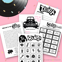 Grease Themed Game PACK PRINTABLE. Instant Download, Birthday Party Fi ...