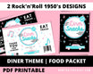 DINER 1950s CHIP food PACKET Bags Printable Party template Rocknroll 5 ...