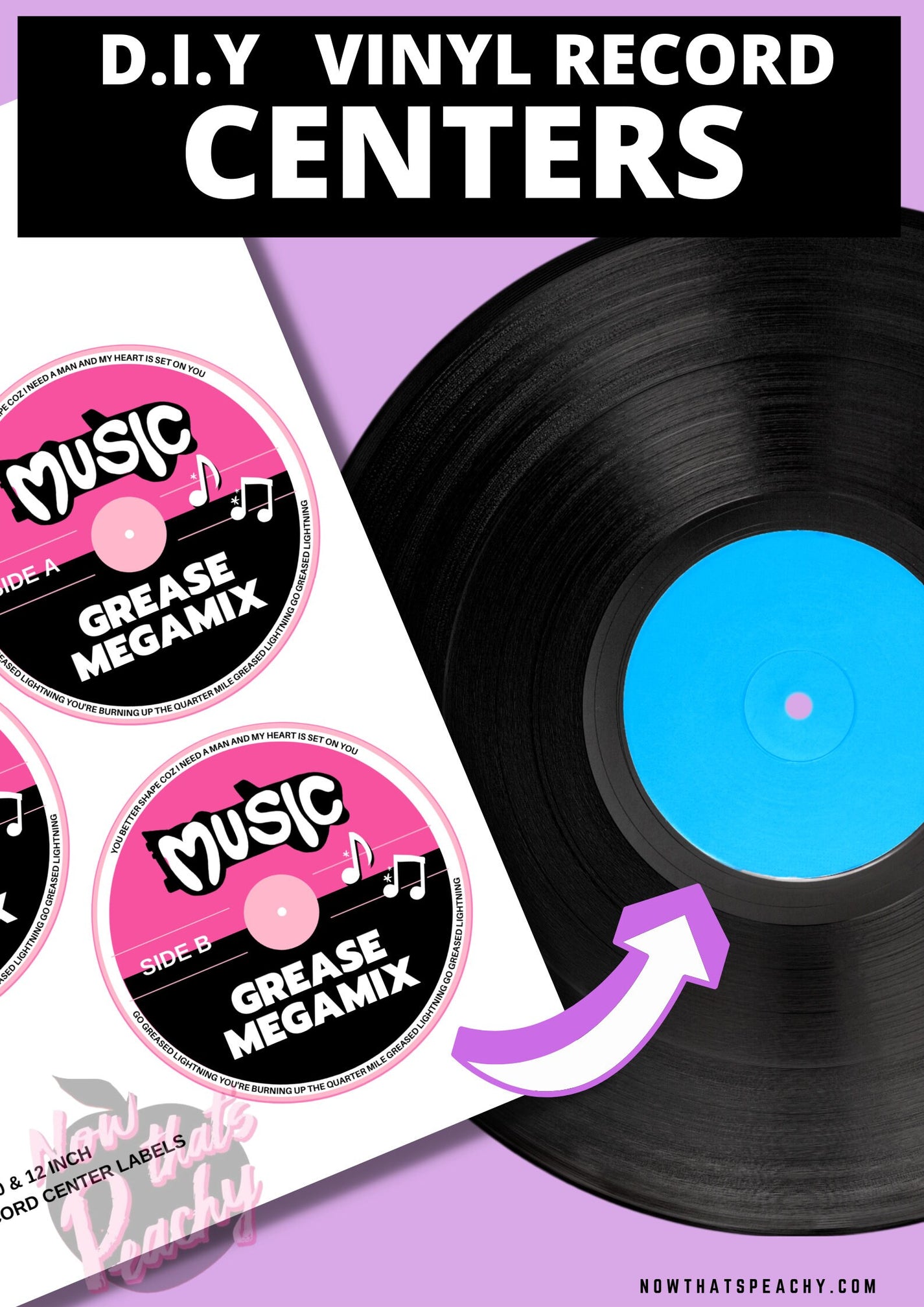 Grease Vinyl Record center PRINTABLES 10' 12' Party decor Prop ...