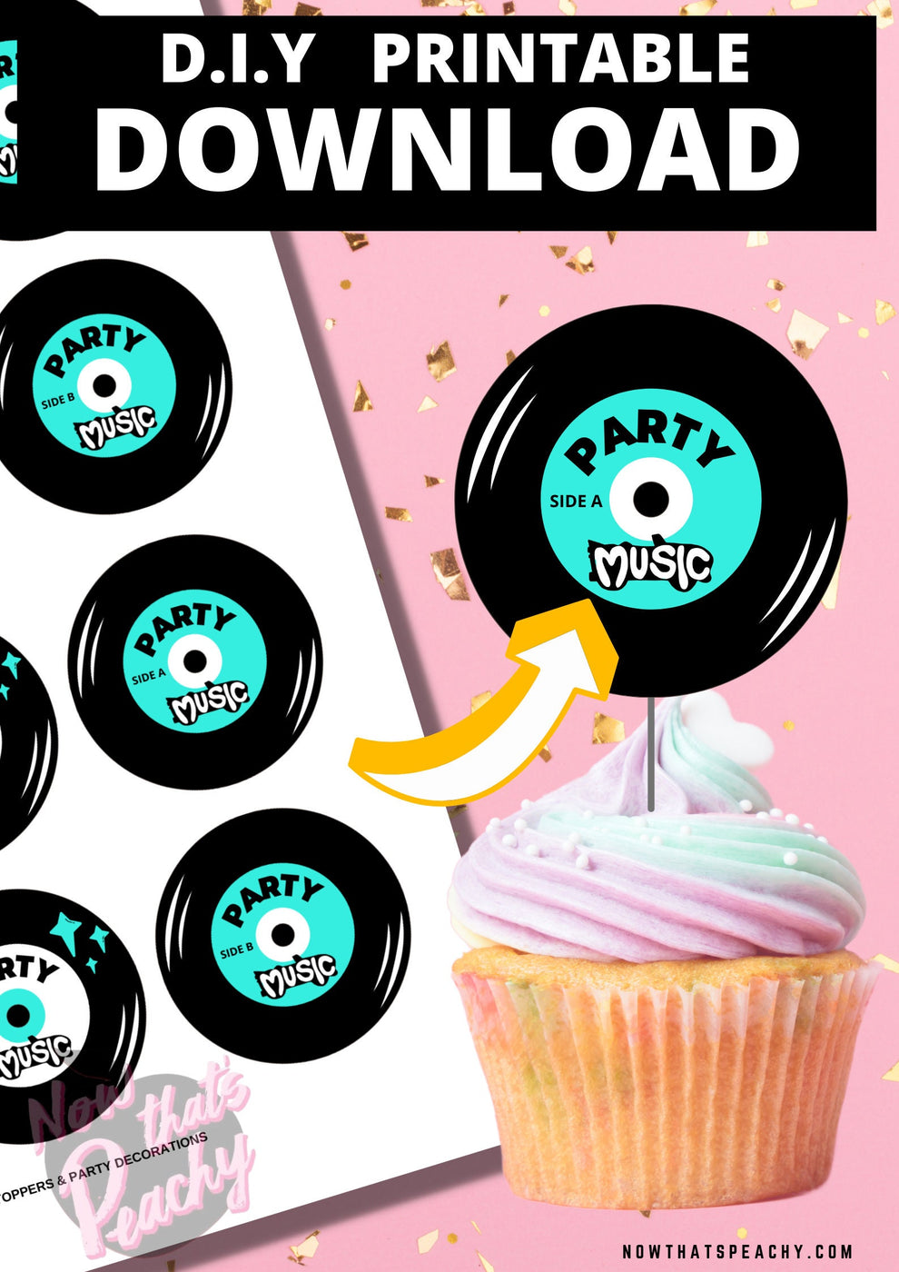 GREASE Movie Cupcake toppers PRINTABLE Rock'n'roll 50s record circles ...