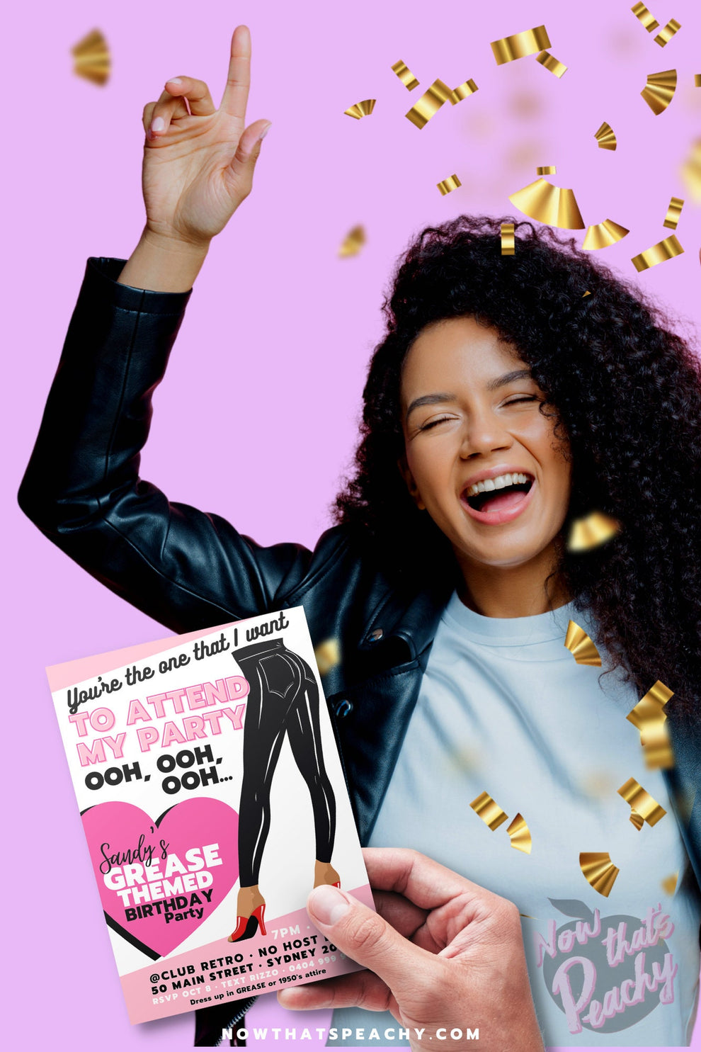 Grease INVITE Rock'n'roll PRINTABLE Black Women Birthday Party invitat ...