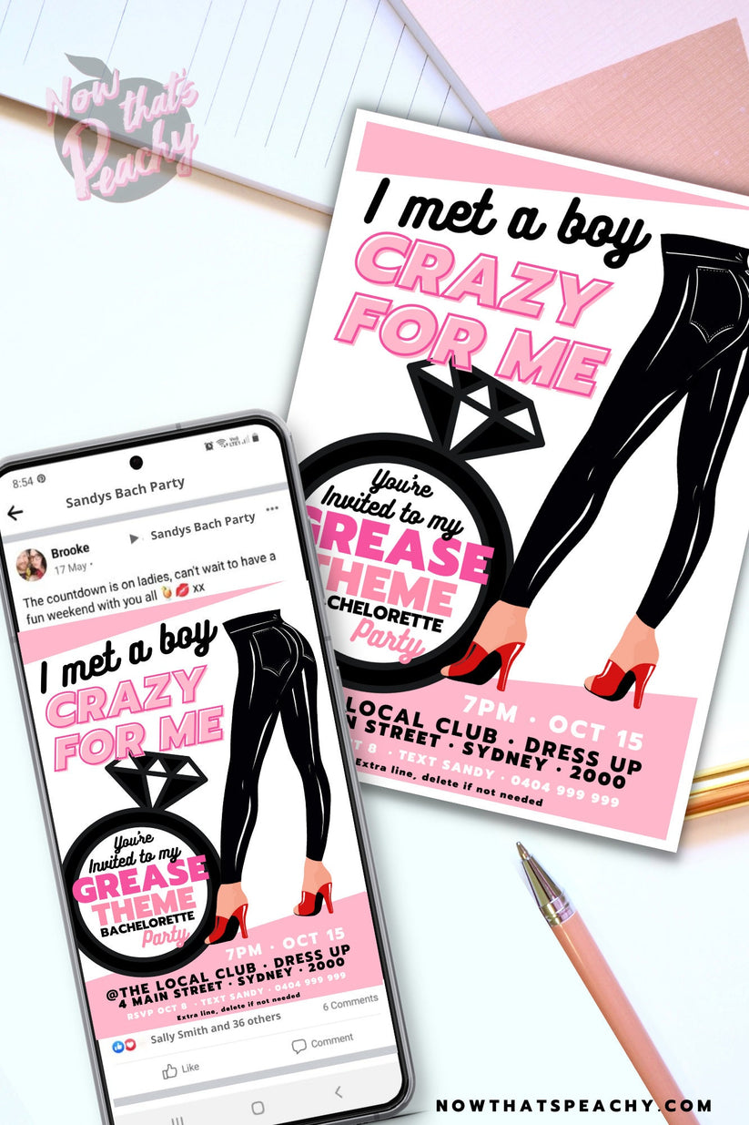 INVITE Grease Bachelorette party PRINTABLE, Bride to Be movie invitati ...