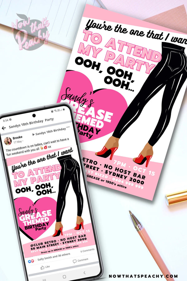 Grease INVITE Rock'n'roll PRINTABLE Black Women Birthday Party invitat ...