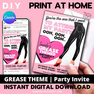 Grease INVITE Rock'n'roll PRINTABLE Birthday Party invitation Instant ...